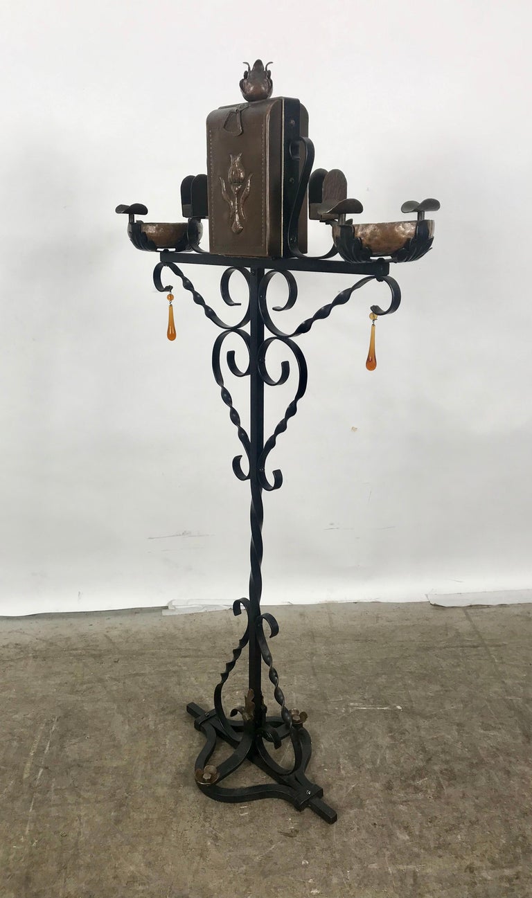 Unusual Iron and Copper Arts and Crafts Double Smoking Stand with Cigar ...