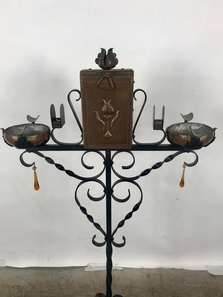 Unusual Iron and Copper Arts and Crafts Double Smoking Stand with Cigar ...