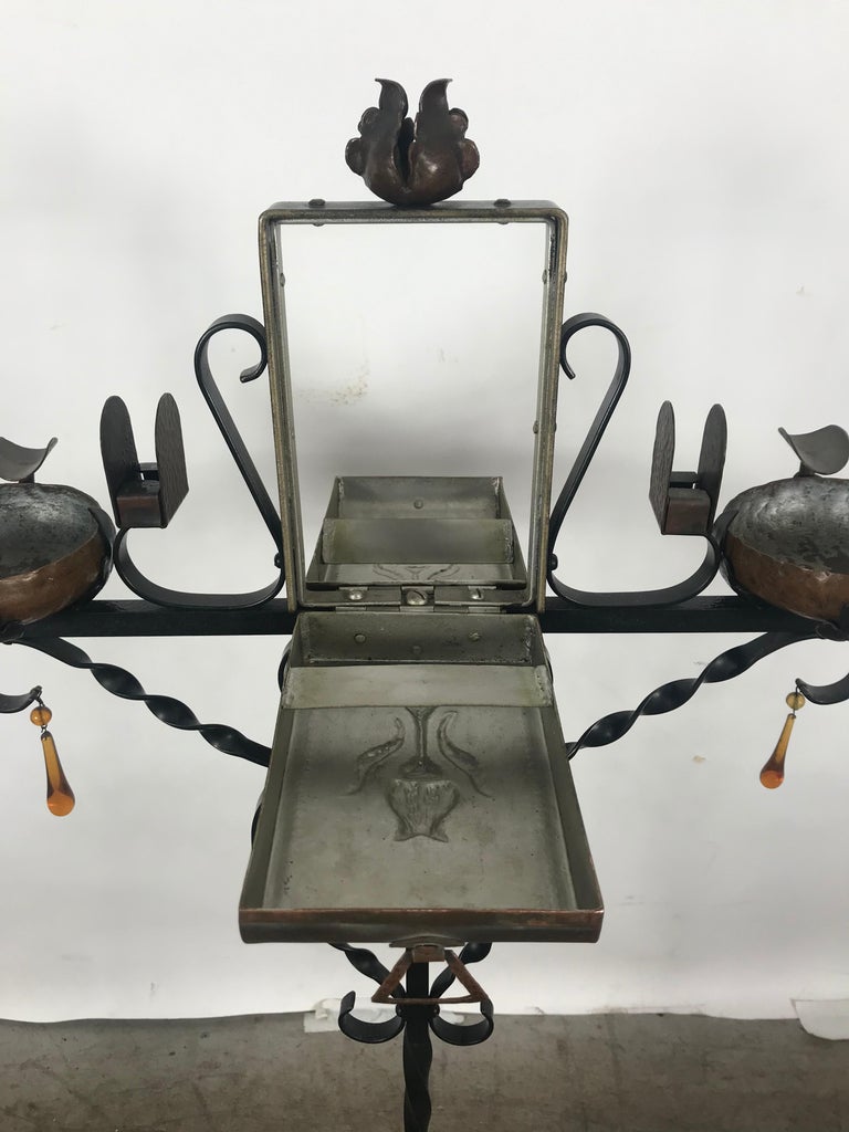 Unusual Iron and Copper Arts and Crafts Double Smoking Stand with Cigar ...