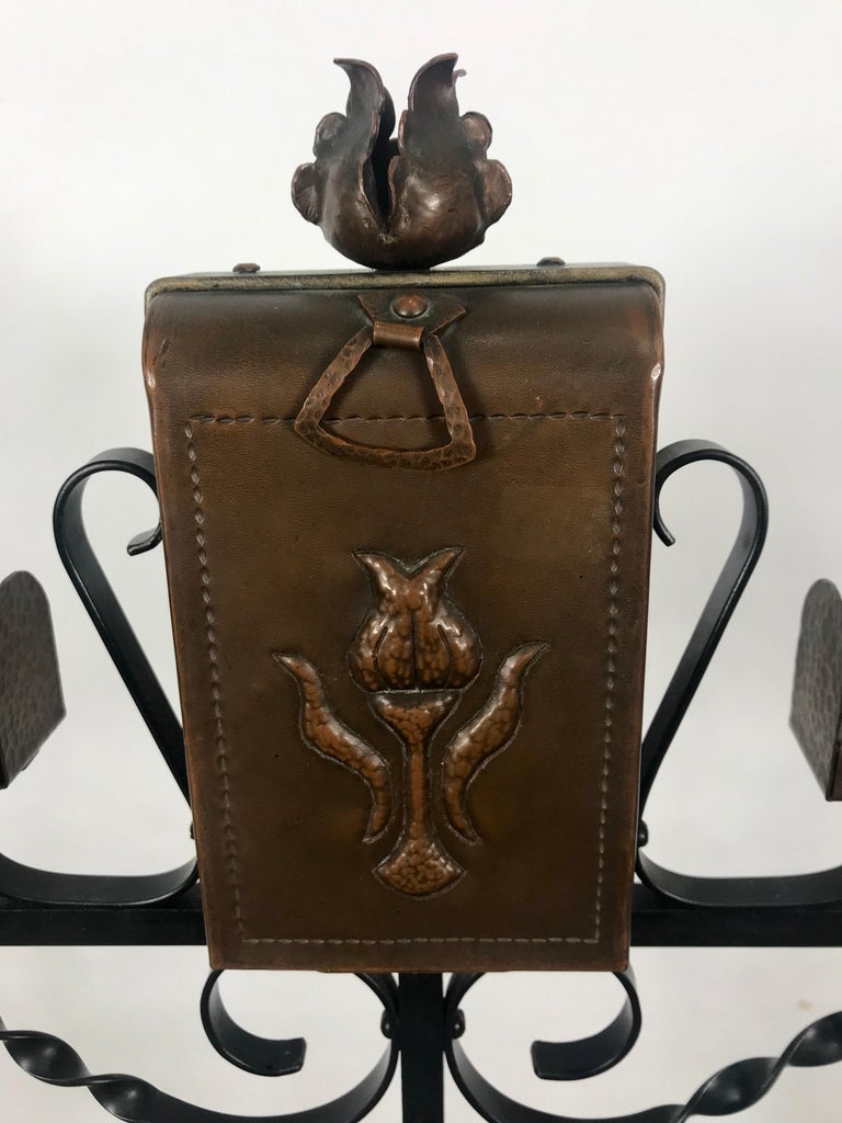 Unusual Iron and Copper Arts and Crafts Double Smoking Stand with Cigar ...