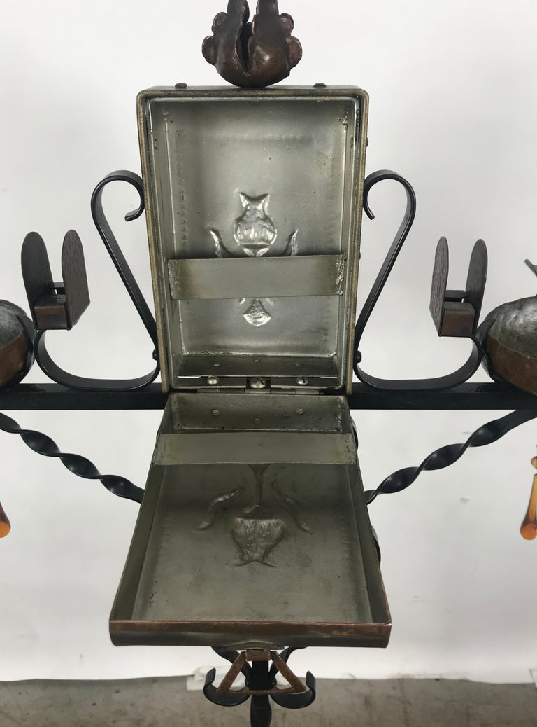Unusual Iron and Copper Arts and Crafts Double Smoking Stand with Cigar ...