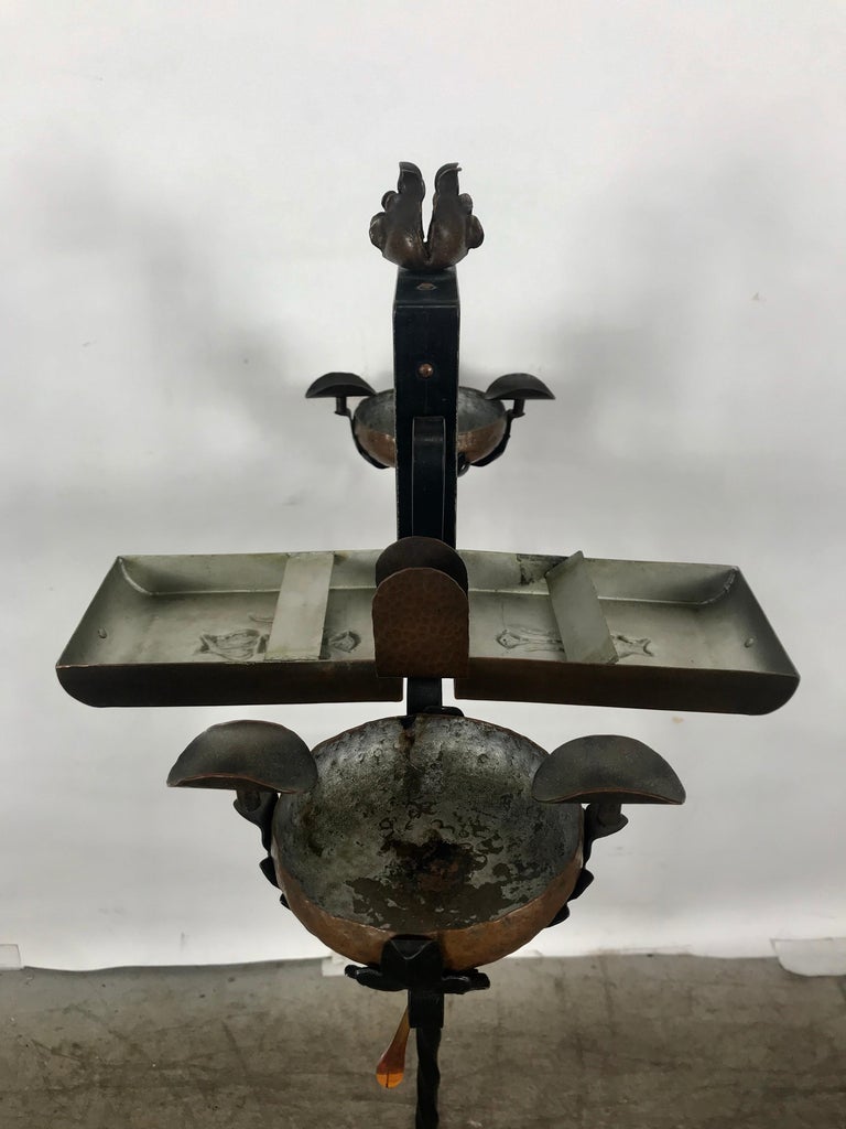 Unusual Iron and Copper Arts and Crafts Double Smoking Stand with Cigar ...