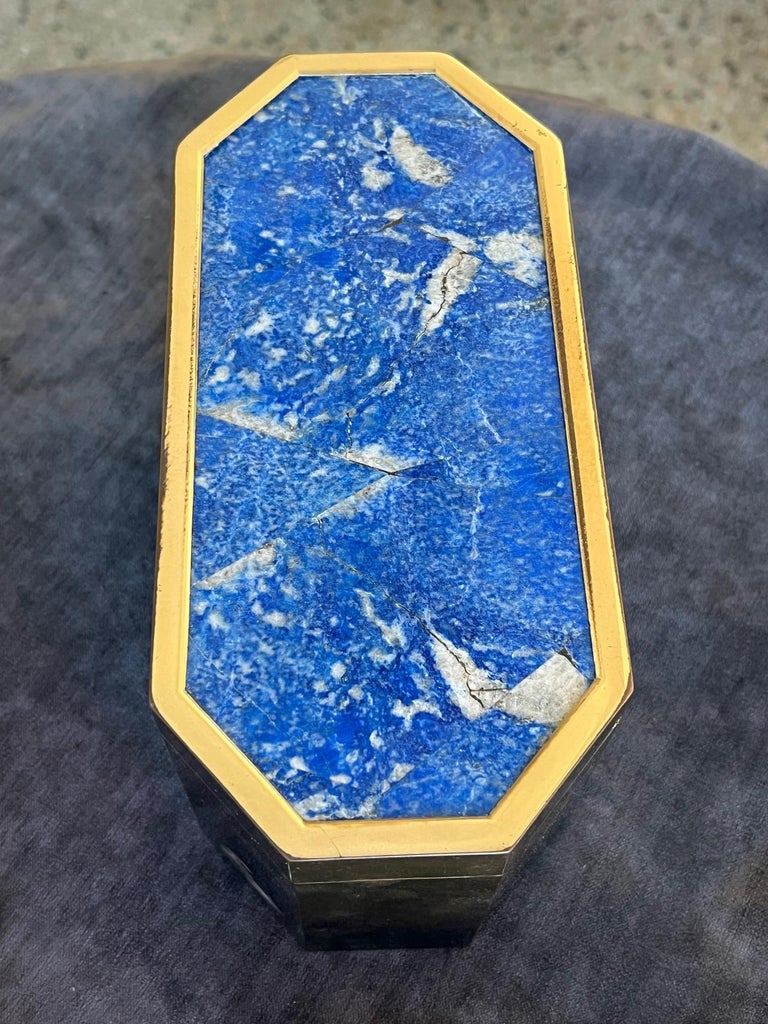 Unusual Italian Octagon Box in Brass and Lapis Lazuli For Sale at 1stDibs