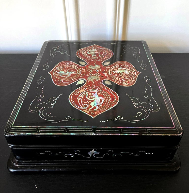 Unusual Japanese Lacquer Inkstone Box with MOP Inlays For Sale at 1stDibs
