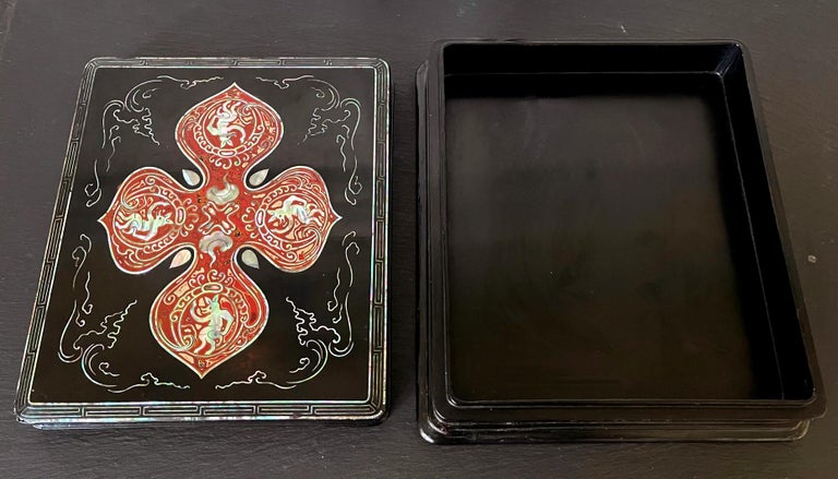 Unusual Japanese Lacquer Inkstone Box with MOP Inlays For Sale at 1stDibs