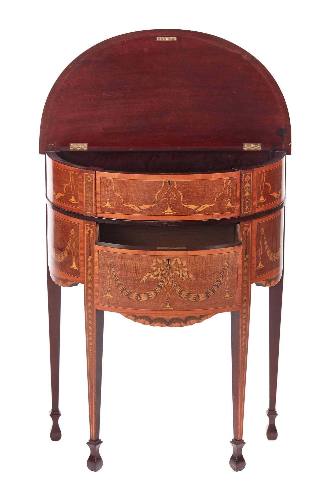 Unusual Mahogany Inlaid Edwardian Demilune Side Table For Sale at 1stDibs