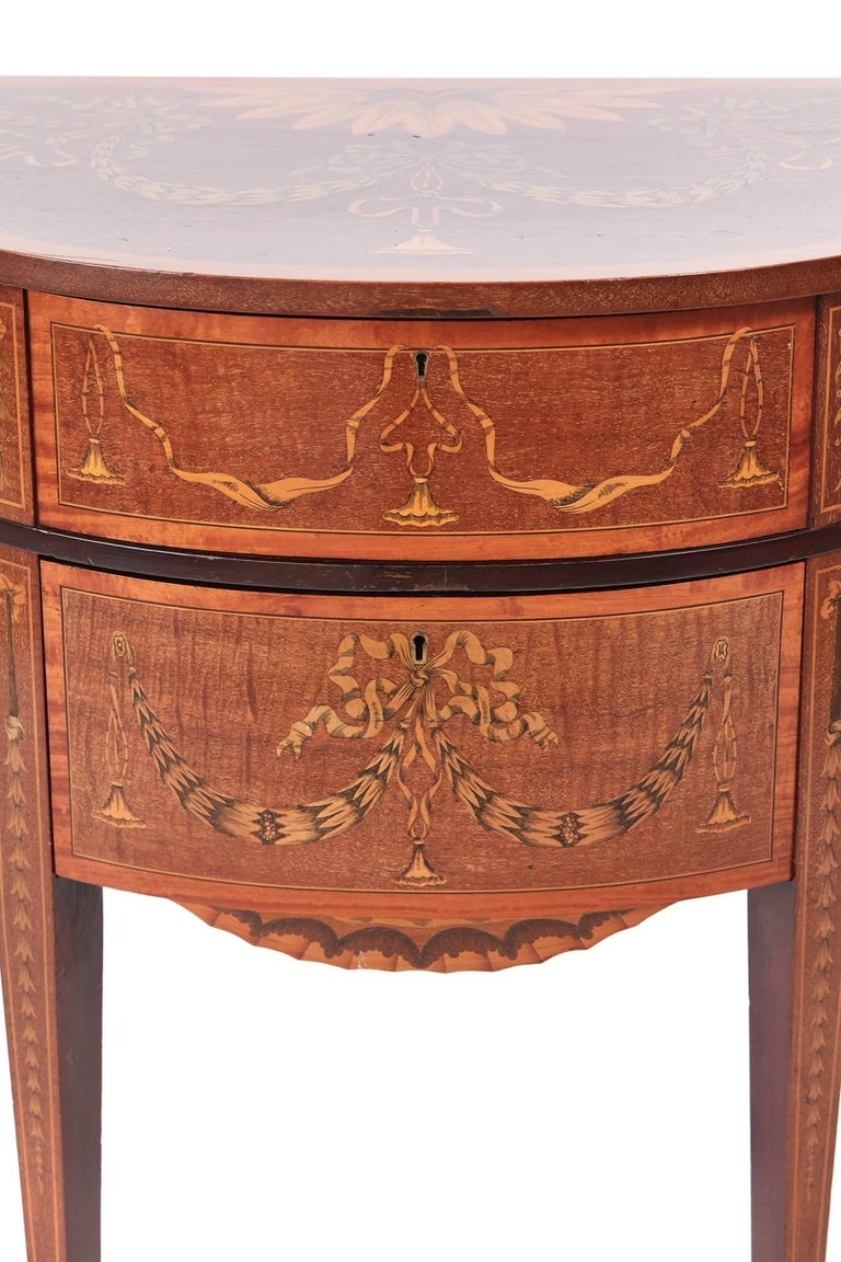 Unusual Mahogany Inlaid Edwardian Demilune Side Table For Sale at 1stDibs