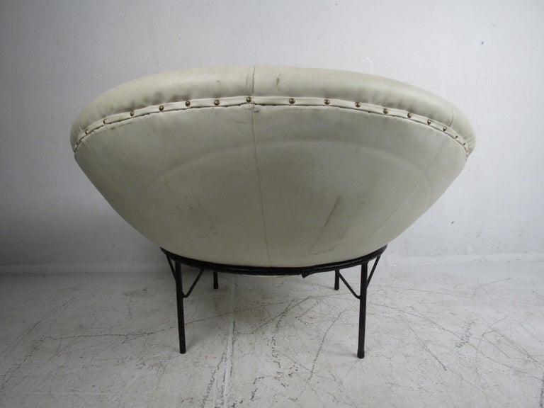 Unusual Mid-Century Modern Leather Bowl Chair For Sale at 1stDibs
