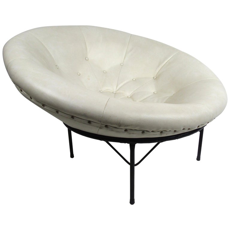 Unusual Mid-Century Modern Leather Bowl Chair For Sale at 1stDibs