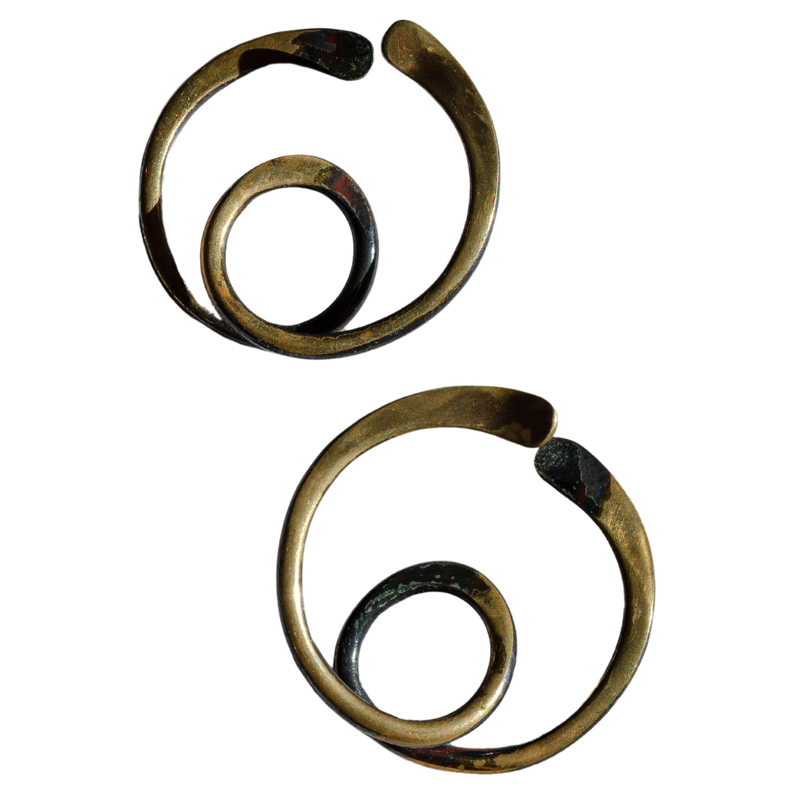 Unusual Mid-Century Modernist Brass Coiled Earrings By Art Smith For Sale at 1stDibs