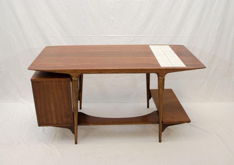 Unusual Mid Century Desk by Lane, with Floating Drawer Cabinet and Tile ...