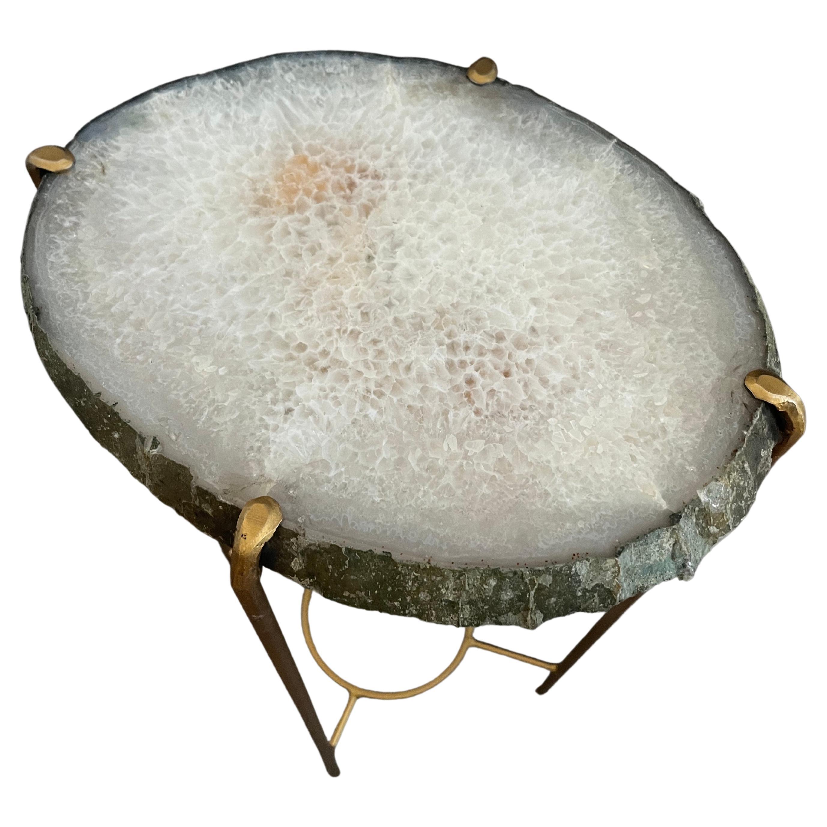 Organic Modern White with Dark Gray Edge Geode Table with Gold Gilt ...