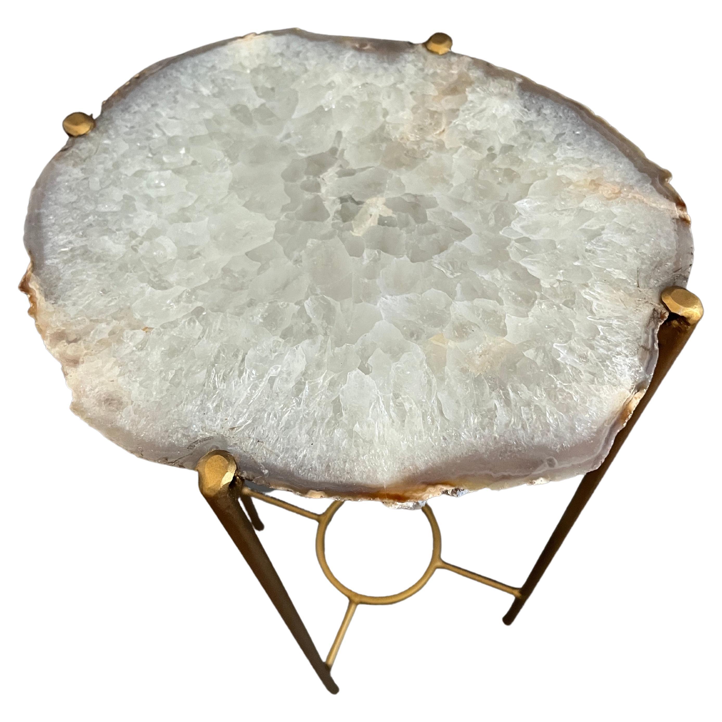 Organic Modern Blue White Gray Geode Drink Table with Gold Gilt Base at ...