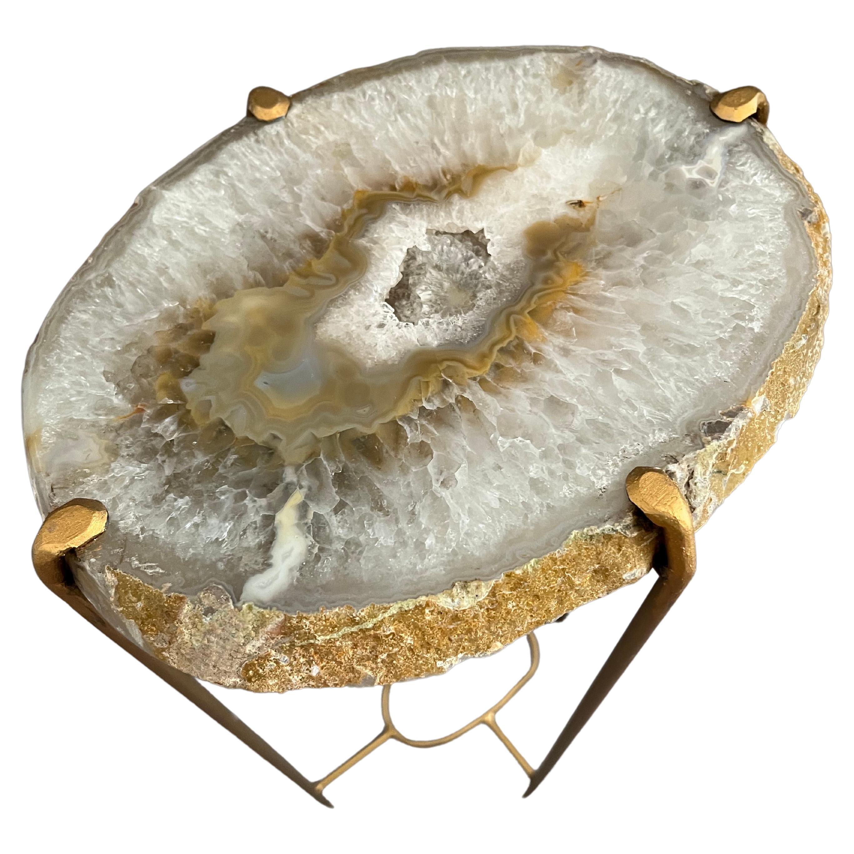 Organic Modern White with Dark Gray Edge Geode Table with Gold Gilt ...