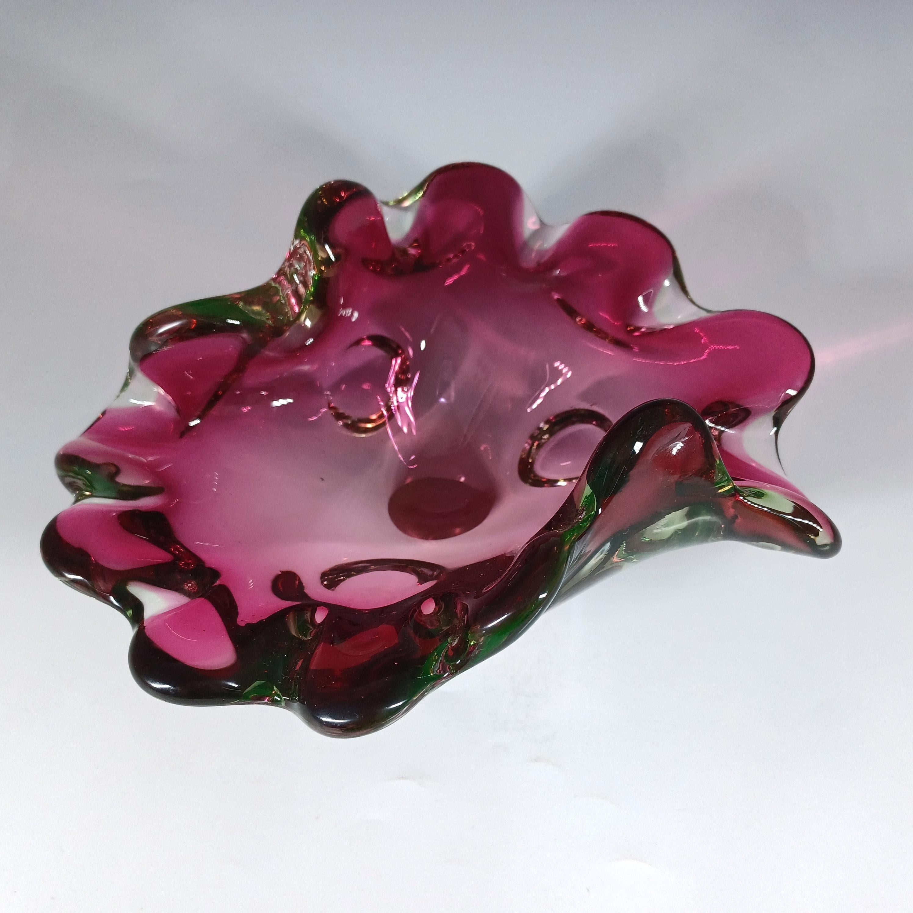 Unusual Murano Pink and Uranium Sommerso Glass Dimpled Bowl For Sale at ...