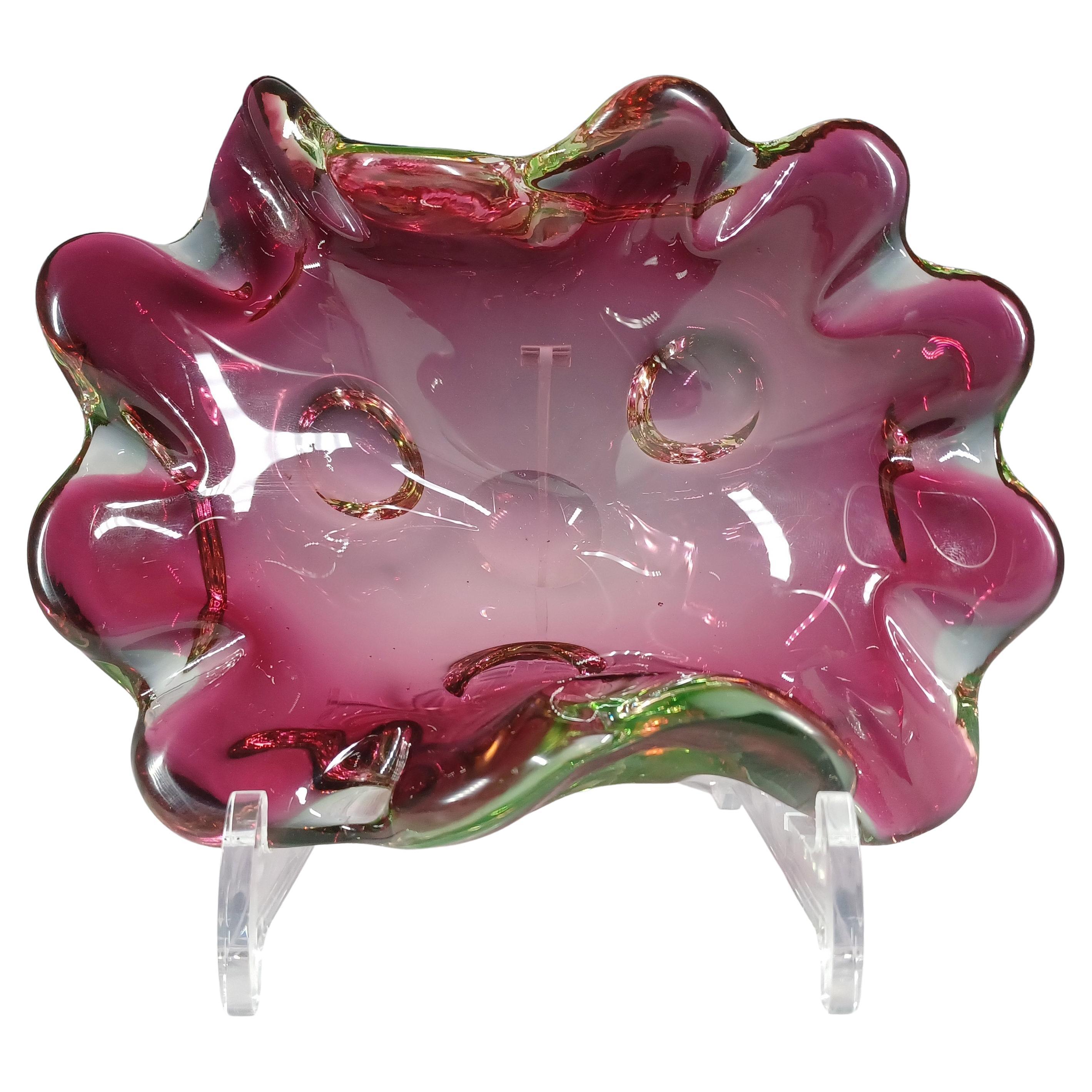 Unusual Murano Pink and Uranium Sommerso Glass Dimpled Bowl For Sale at ...