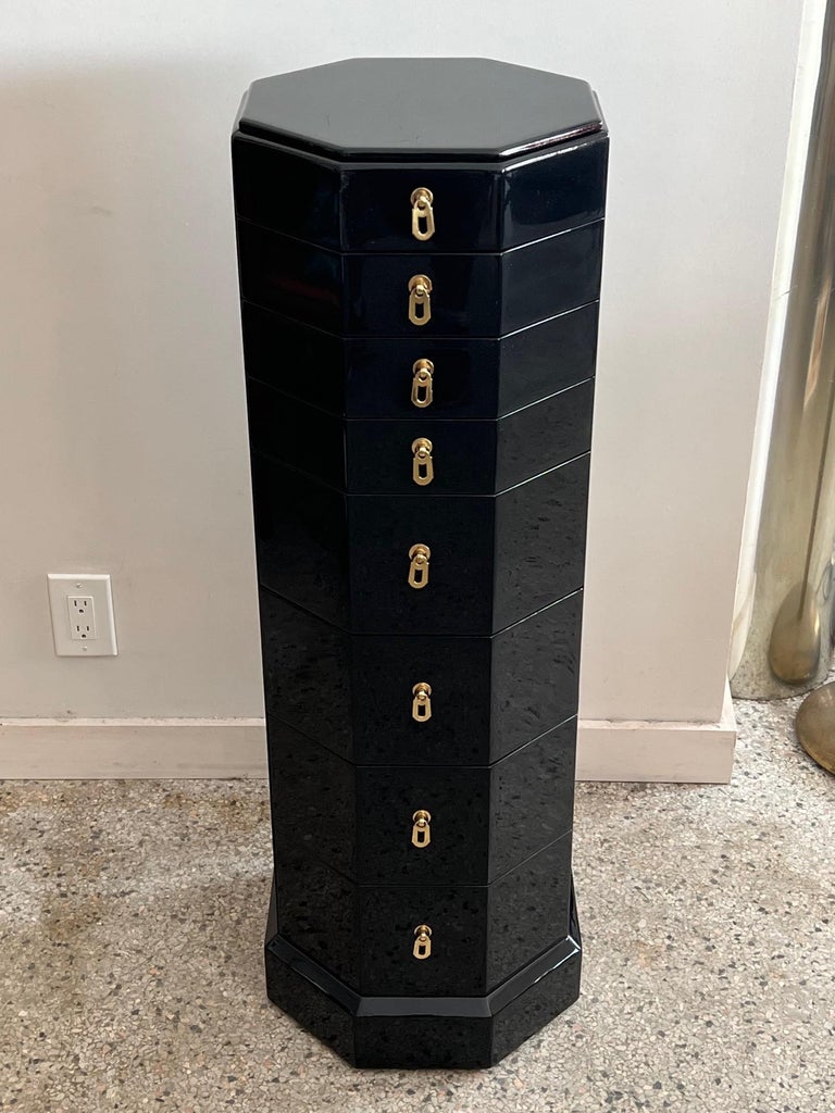 Unusual Octagon Mini Chest in Black Laquer 1970's For Sale at 1stDibs