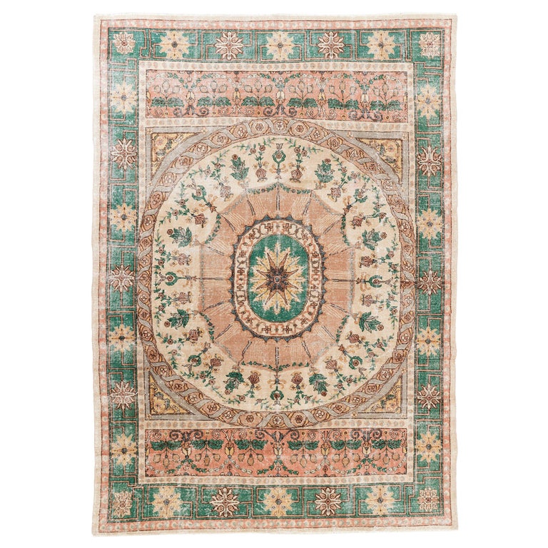 8.4x12 Ft Unusual Vintage Hand-Knotted European Rug. French Design Wool ...