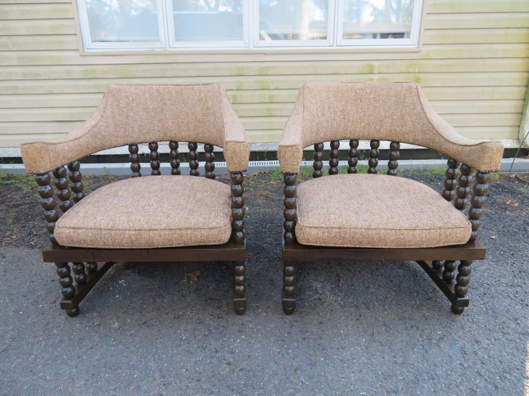 Unusual Pair of Barrel Back Spool Bobbin Chairs Mid-Century Modern For ...