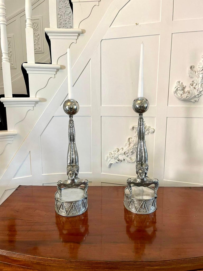 Unusual Pair of Antique Quality Art Deco Silver Plated Candlesticks For ...
