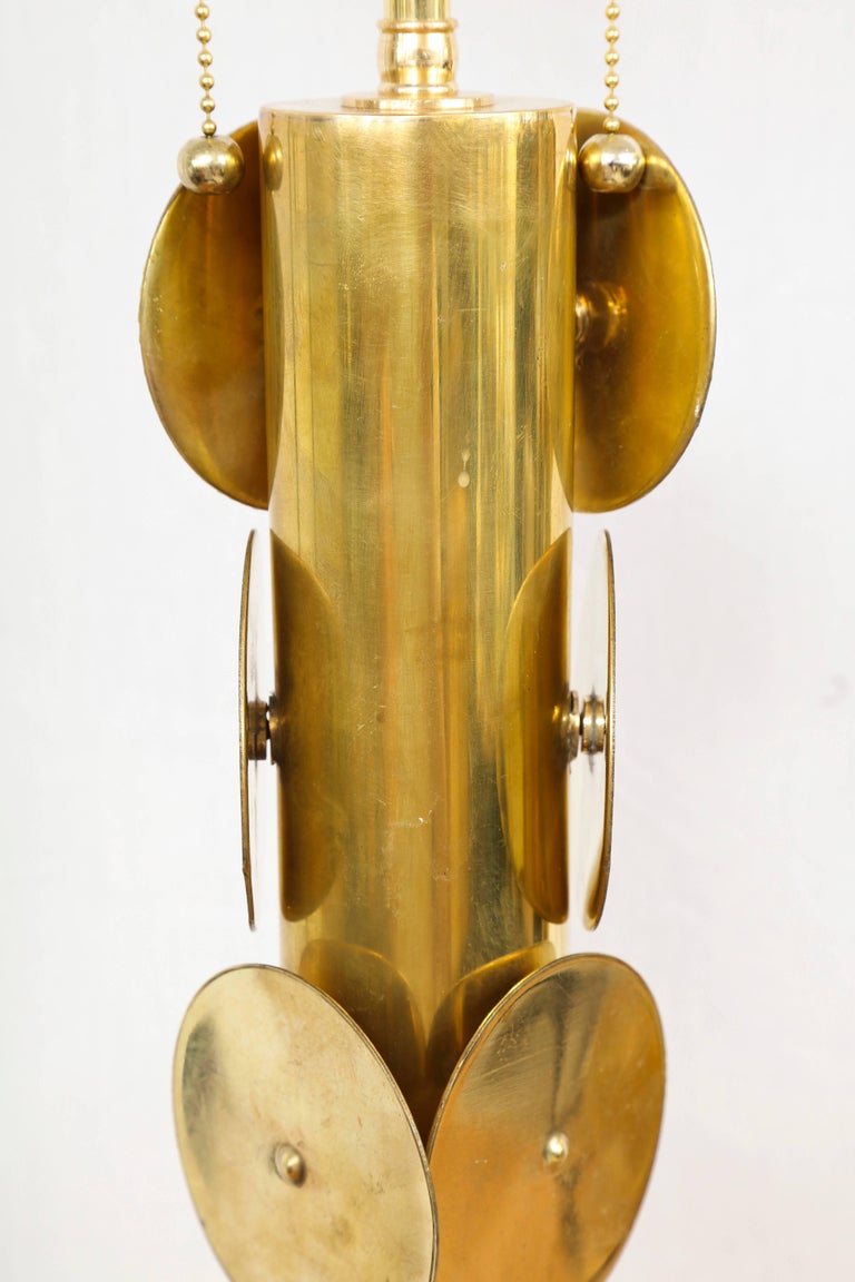 Pair of Custom Brass Lamps with Circular Brass Discs For Sale at 1stDibs