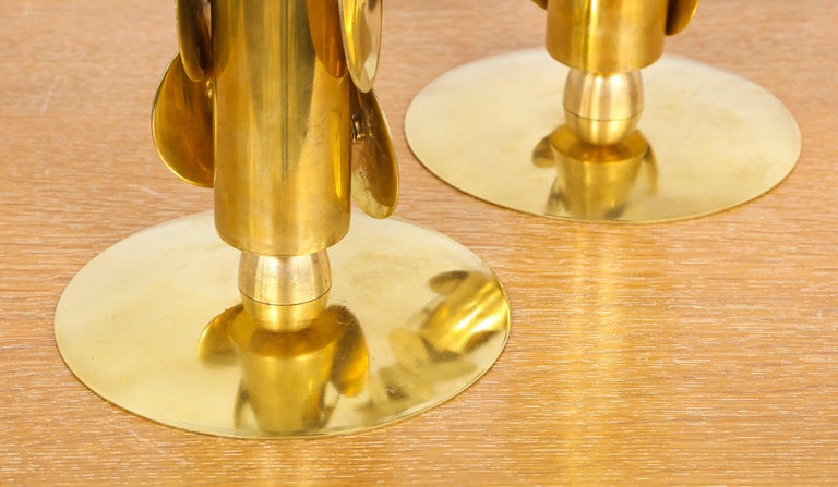Pair of Custom Brass Lamps with Circular Brass Discs For Sale at 1stDibs