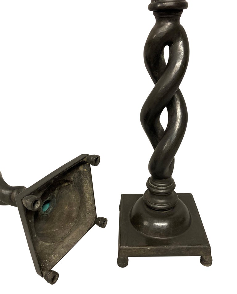 Unusual Pair of English Bronze Candlesticks For Sale at 1stDibs