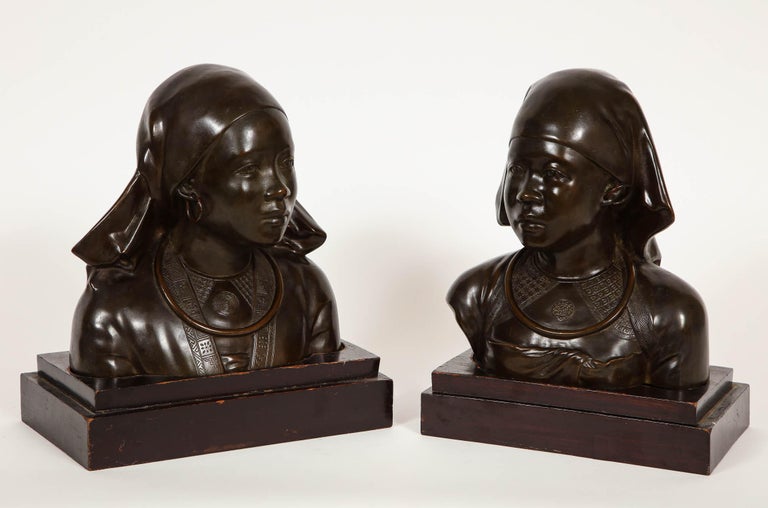 Unusual Pair of French Japonism Bronze Busts of Girls at 1stDibs