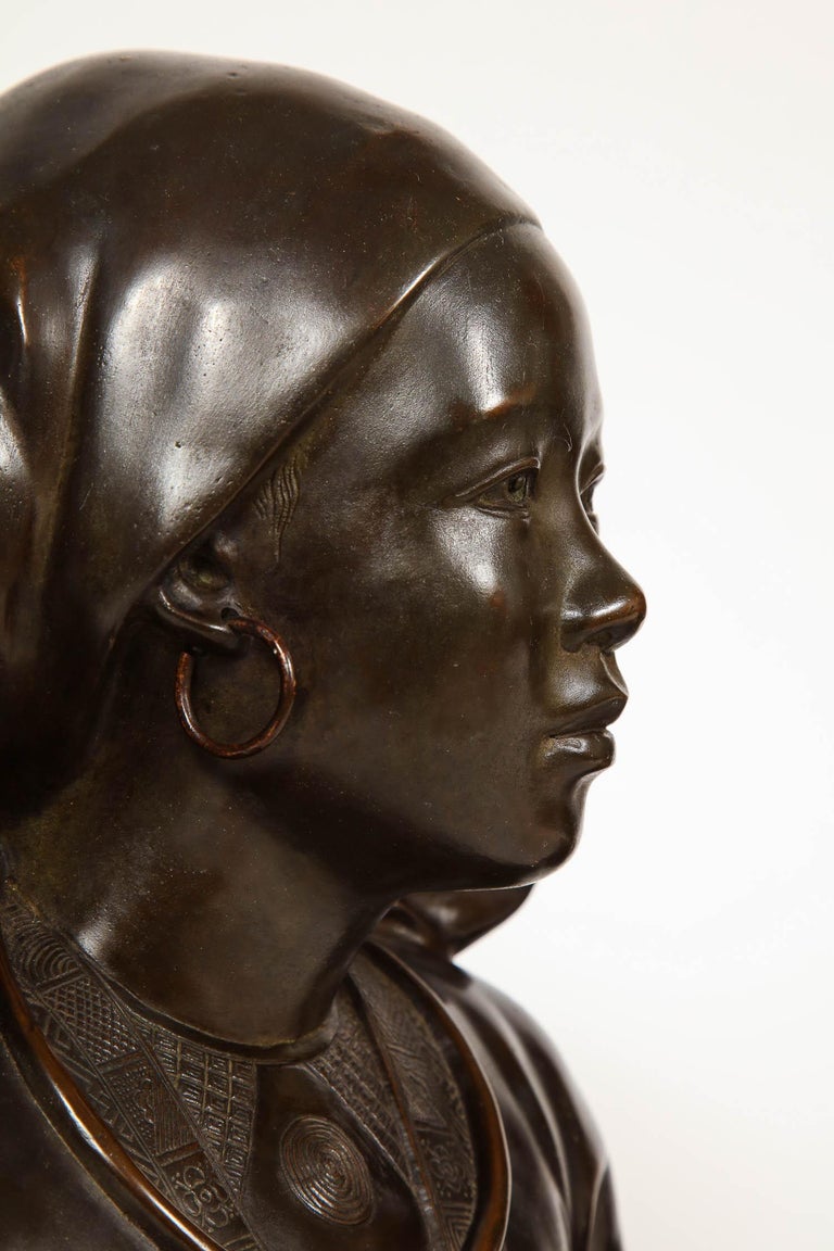 Unusual Pair of French Japonism Bronze Busts of Girls at 1stDibs