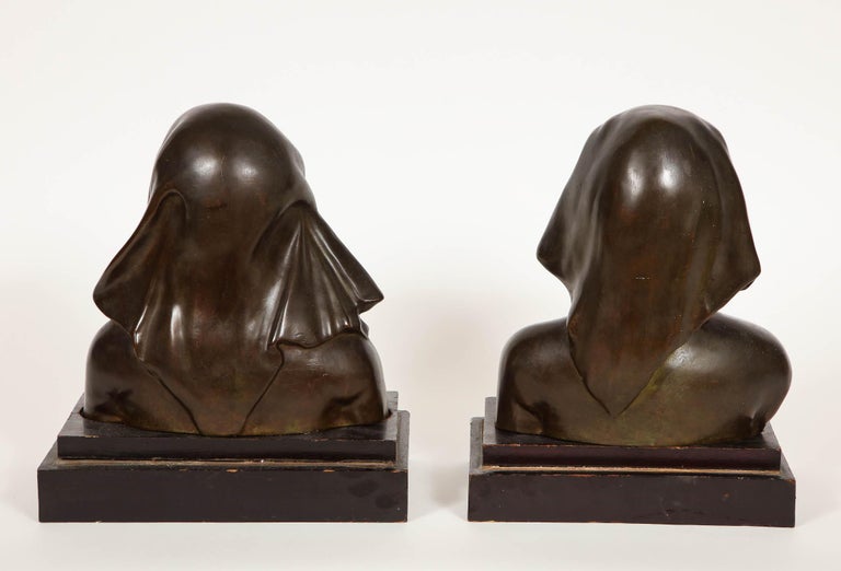 Unusual Pair of French Japonism Bronze Busts of Girls at 1stDibs