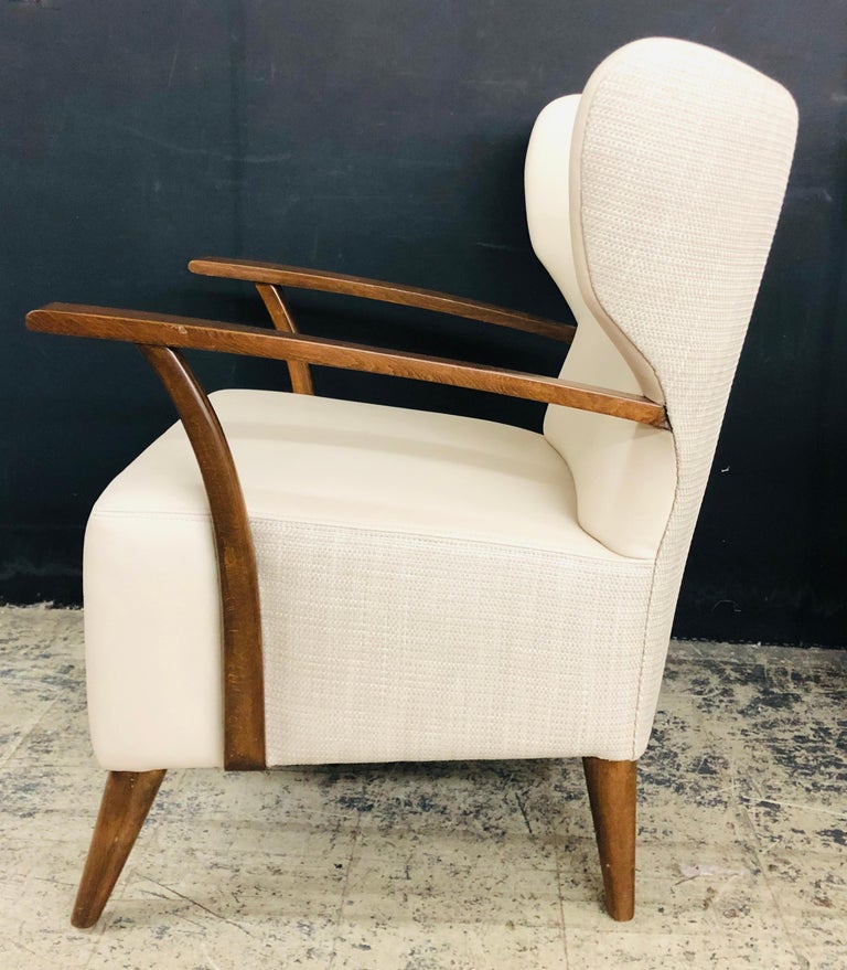 Unusual Pair of Restored Vintage Wing Chairs in Matched Leather and ...