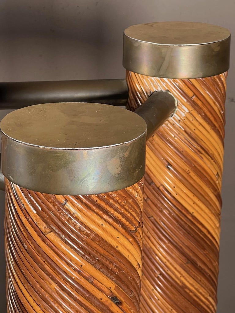 Unusual Pencil Reed and Brass Table 1970's Italy For Sale at 1stDibs