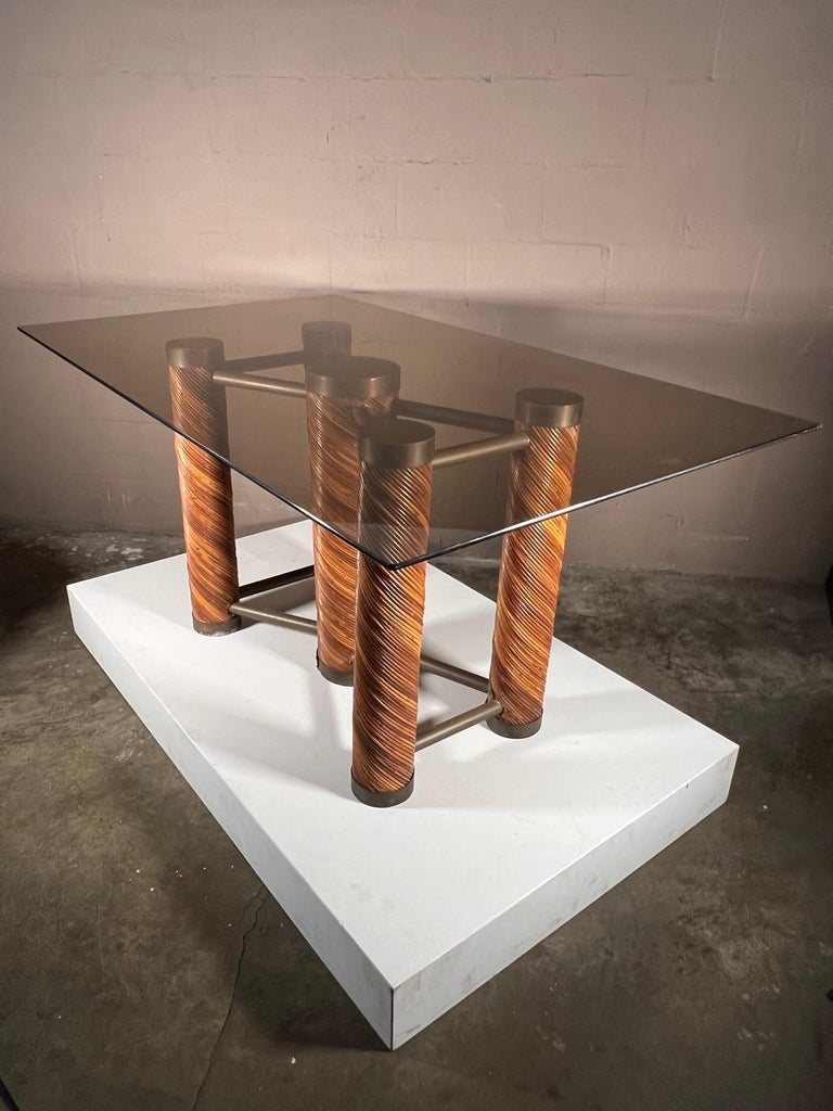 Unusual Pencil Reed and Brass Table 1970's Italy For Sale at 1stDibs