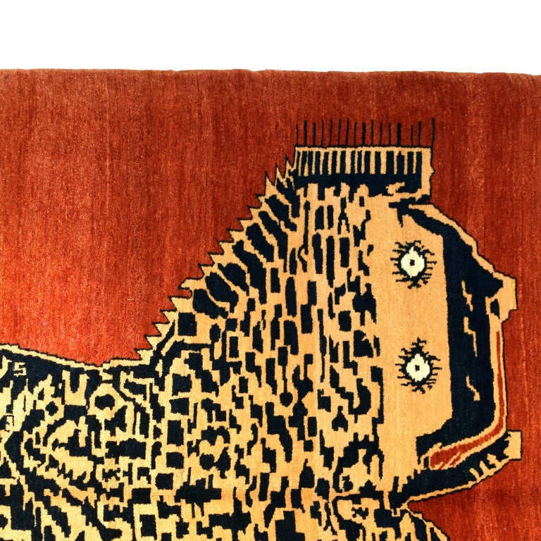 Persian Ferehan Lion Rug, Red, Black, and Gold, 4x6 at 1stDibs