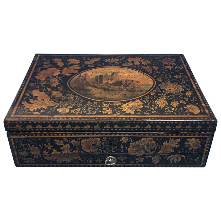 Unusual Regency Penwork Paintbox at 1stDibs