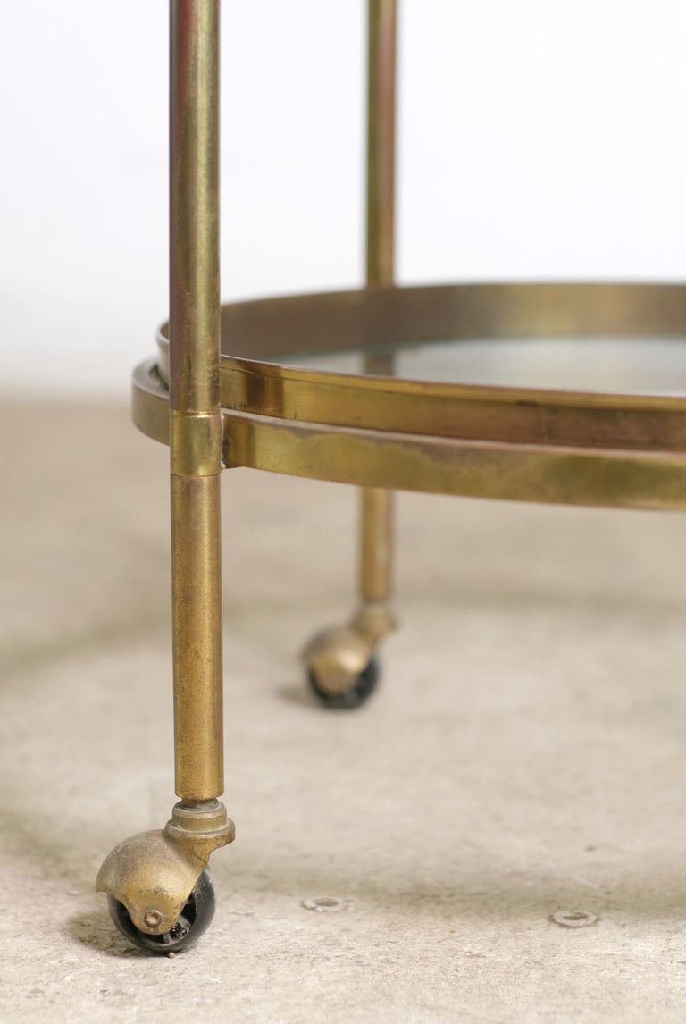 Unusual Round Brass, Glass Bar Cart Removable Top Tray For Sale at 1stDibs