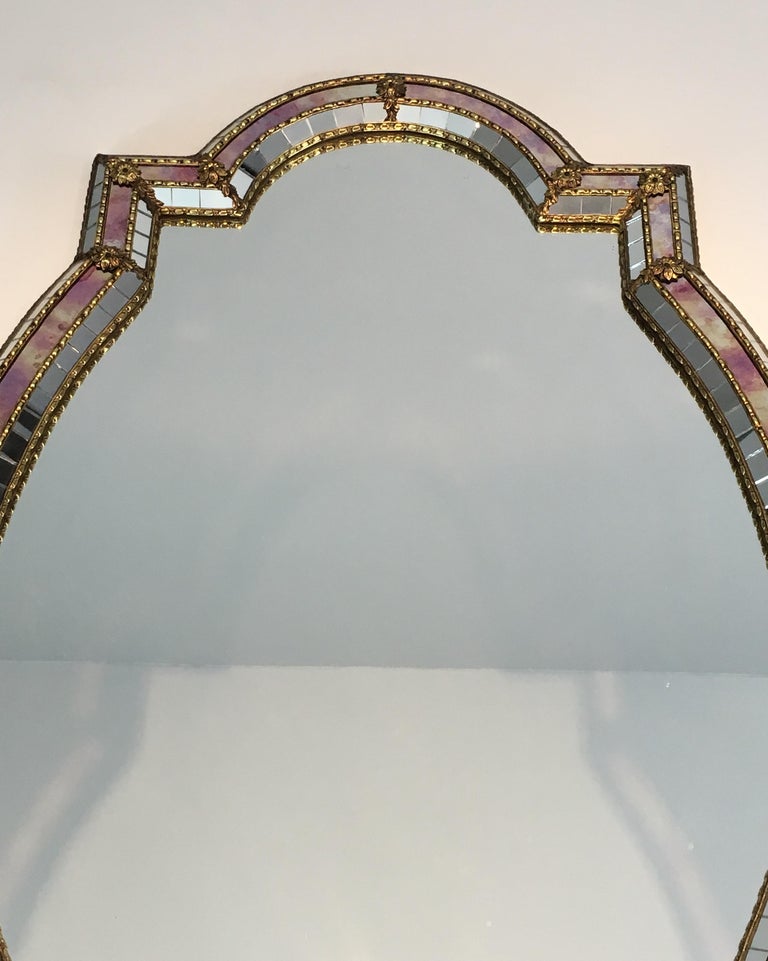 Unusual Shape Multi-Faceted Mirror with Mirrors Mosaics, Brass Flowers ...