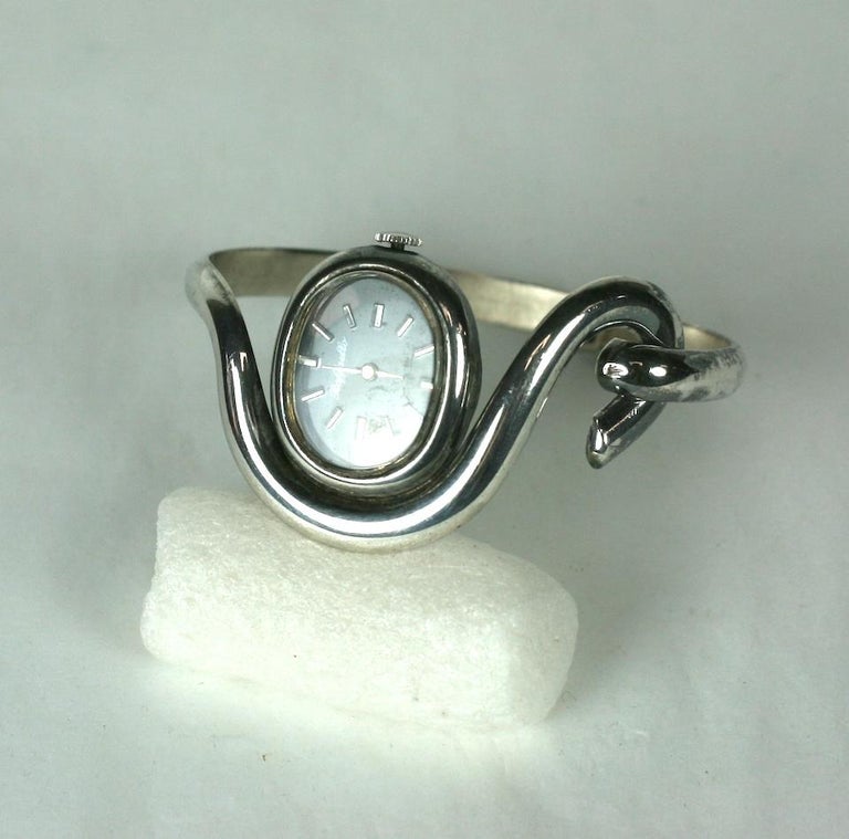 Unusual Sterling Modernist Clamper Watch For Sale at 1stDibs