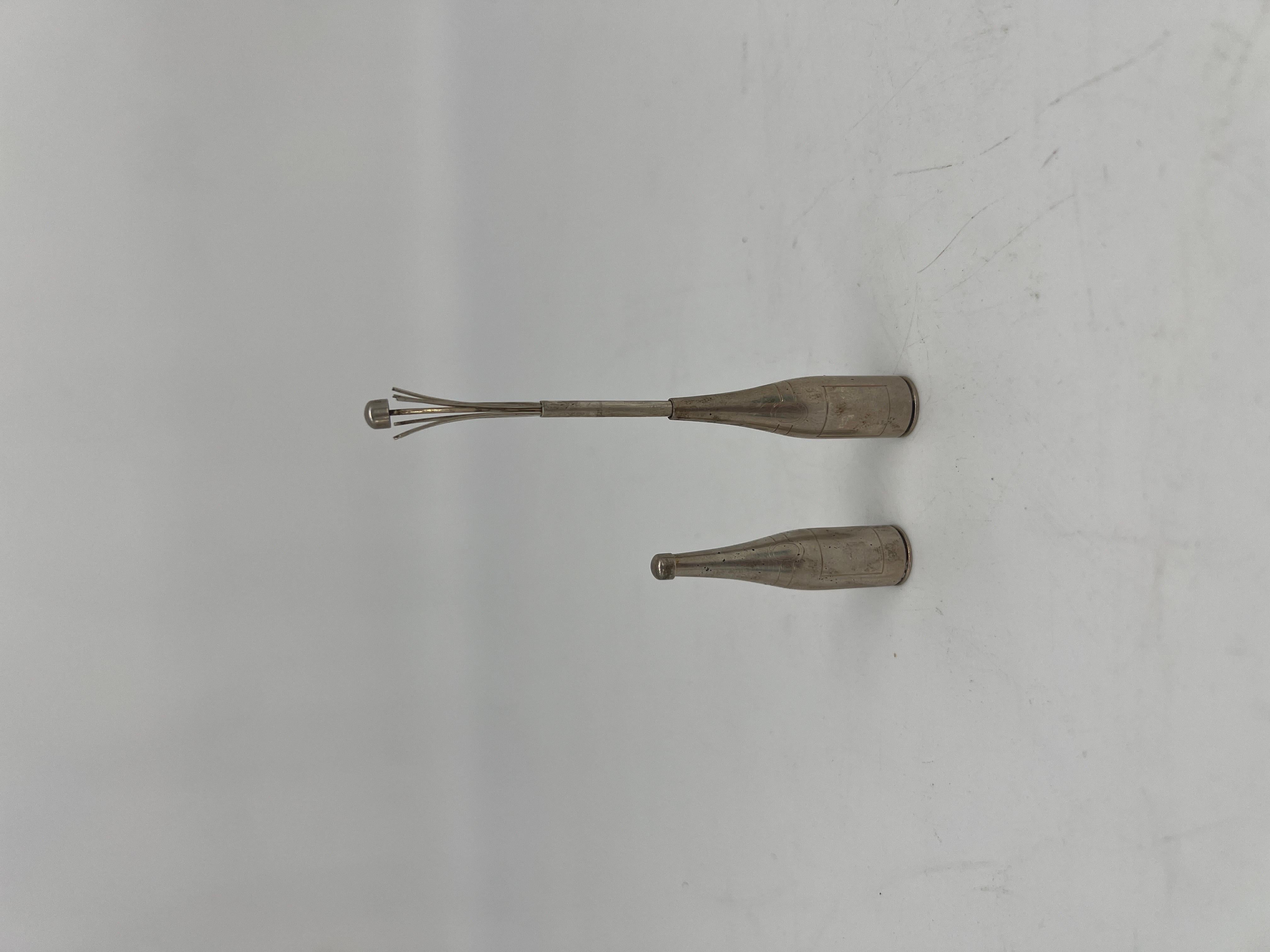 Unusual Sterling Silver Champagne Bottle Form Swizzle Stick For Sale at ...