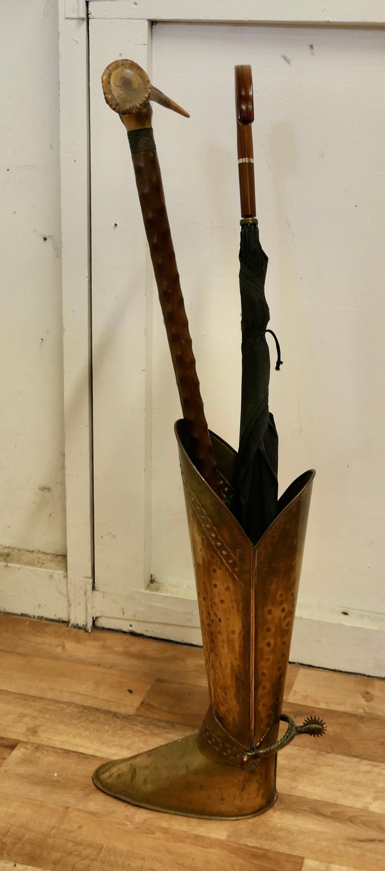 Unusual Stick Stand in the Form of a Brass Boot For Sale at 1stDibs