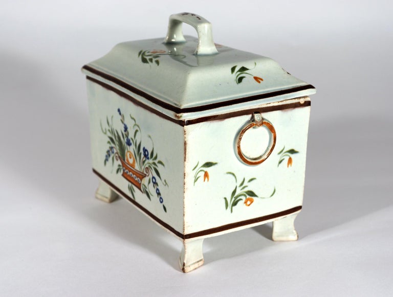 Unusual Swansea Prattware Pearlware Pottery Covered Botanical Tea Caddy ...