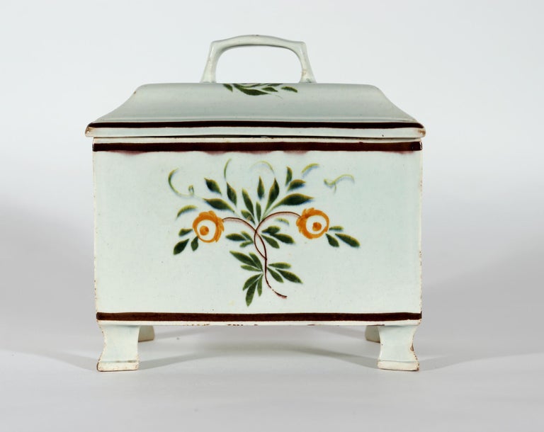 Unusual Swansea Prattware Pearlware Pottery Covered Botanical Tea Caddy ...
