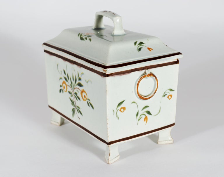Unusual Swansea Prattware Pearlware Pottery Covered Botanical Tea Caddy ...