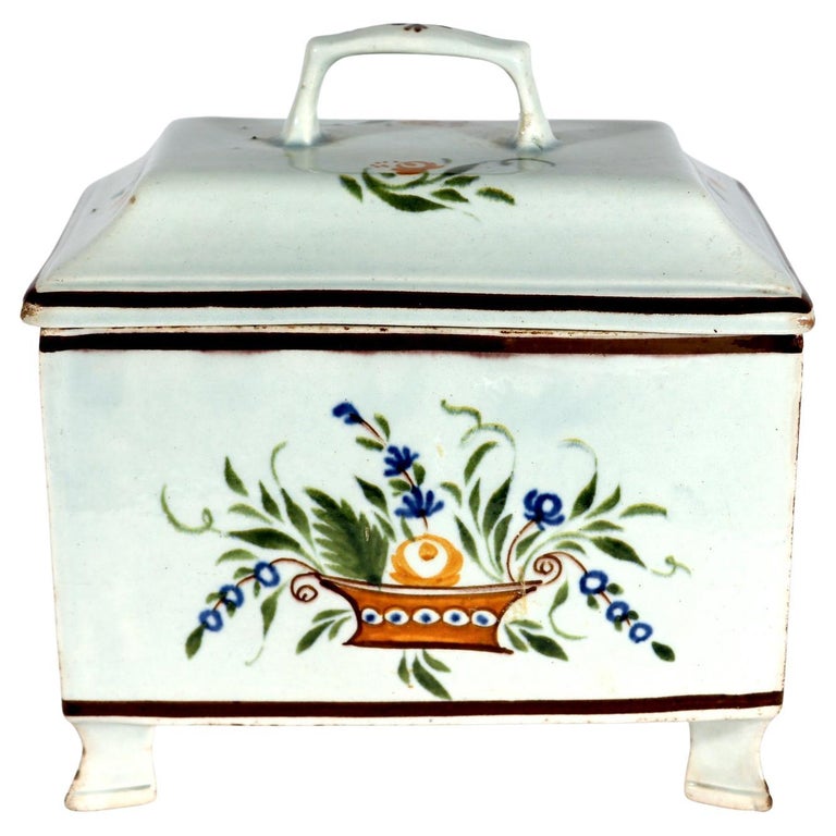 Unusual Swansea Prattware Pearlware Pottery Covered Botanical Tea Caddy ...