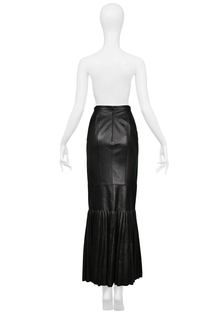 Unusual Vintage Alaia Black Leather Mermaid Skirt with Pleated Hem at ...