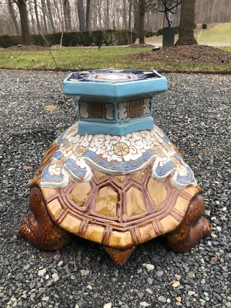 Unusual Vintage Ceramic Turtle Garden Seat End Table For Sale at 1stDibs