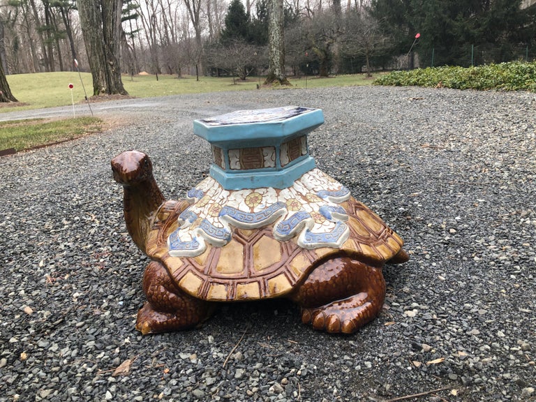 Unusual Vintage Ceramic Turtle Garden Seat End Table For Sale at 1stDibs