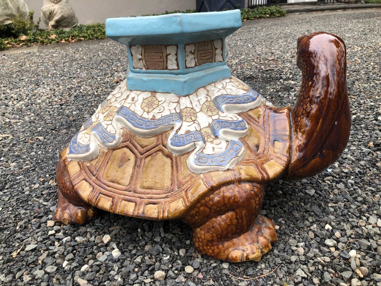 Unusual Vintage Ceramic Turtle Garden Seat End Table For Sale at 1stDibs