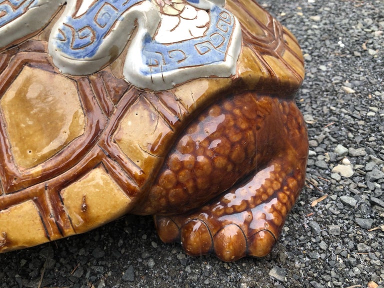 Unusual Vintage Ceramic Turtle Garden Seat End Table For Sale at 1stDibs
