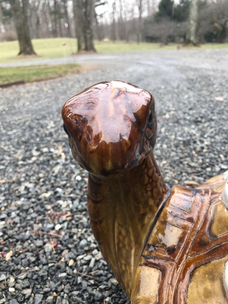 Unusual Vintage Ceramic Turtle Garden Seat End Table For Sale at 1stDibs